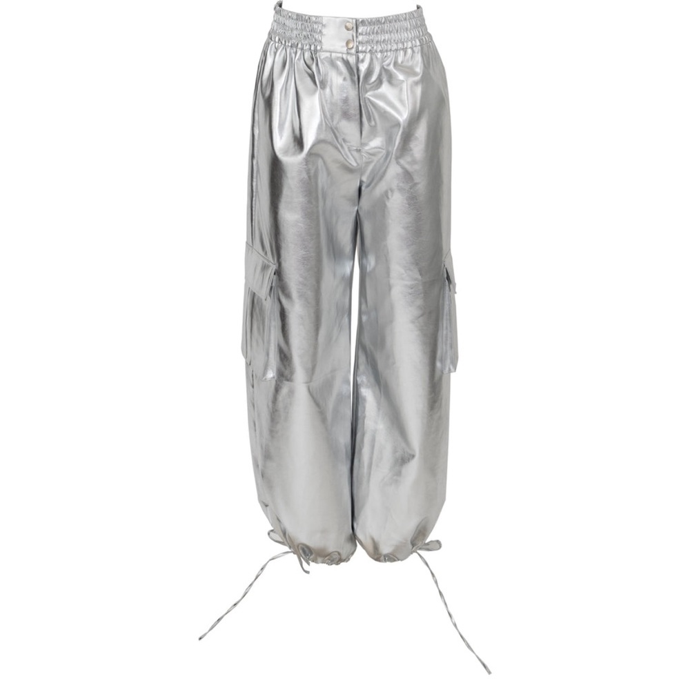 Silver Metallic Cargo Pants- The Brand Label - Gem